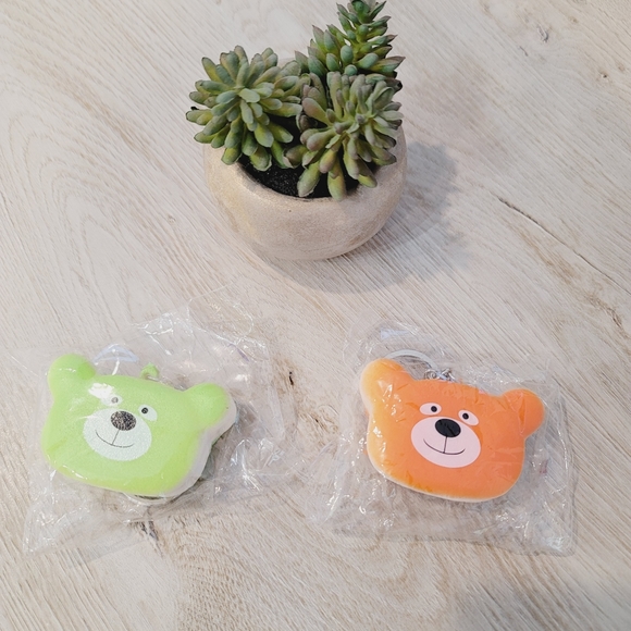 Accessories | New Set Of 2 Squishy Bear Keychains Orange Green | Poshmark
